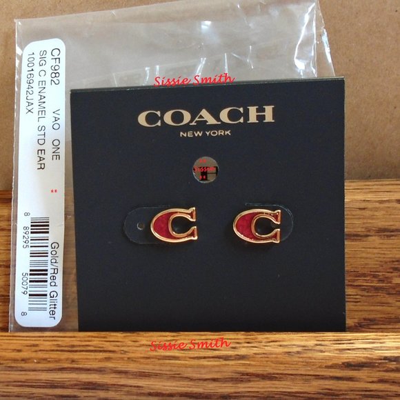 Coach | Jewelry | Coach Signature Red Glitter Enamel Earrings | Poshmark